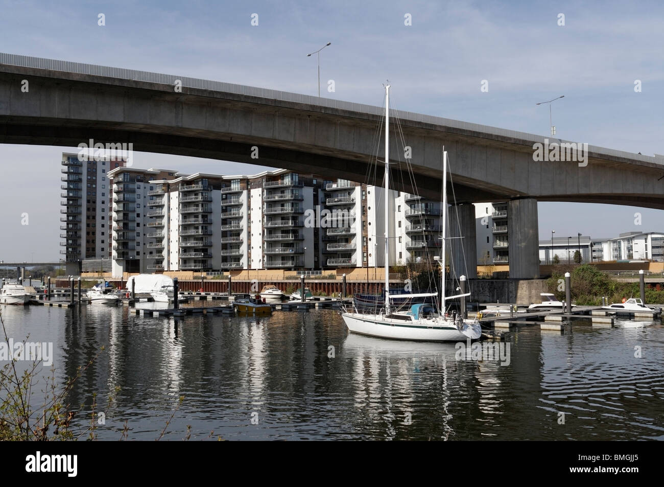 Riverside residential housing developments in Cardiff Bay Wales UK road ...
