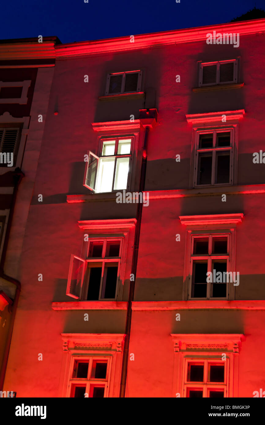 Lighted window in a house in the evening Stock Photo - Alamy