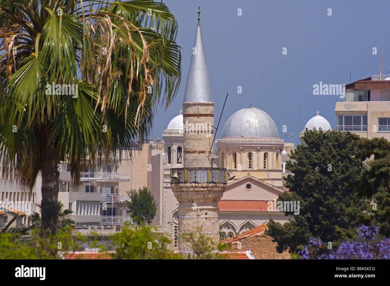 Looking over city of Limassol, Lemesos, from roof of Medieval Castle ...