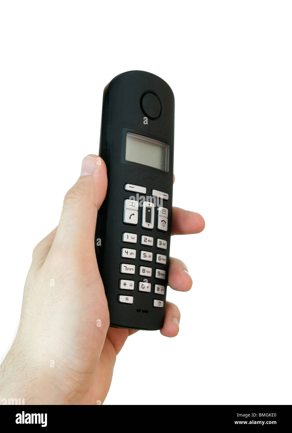 Cell Phone in a man hand. Isolated on white Stock Photo - Alamy