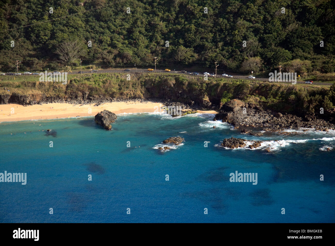 Waimea Bay and Kamehameha Highway North Shore, Oahu, Hawaii Stock Photo ...