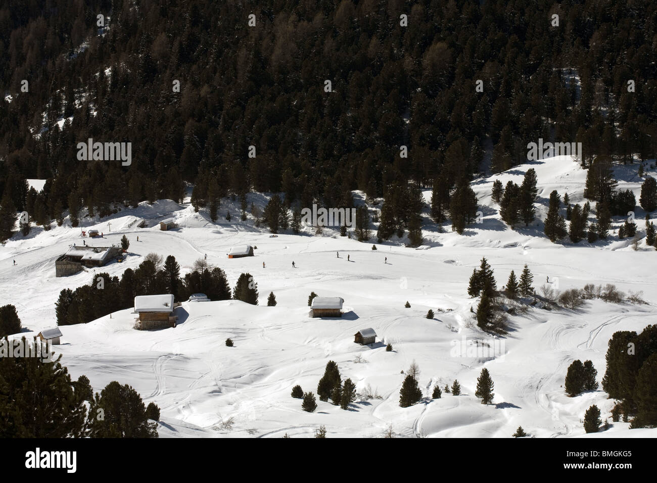 Chalets and barns The Val Gardena Selva Dolomites Italy Stock Photo - Alamy