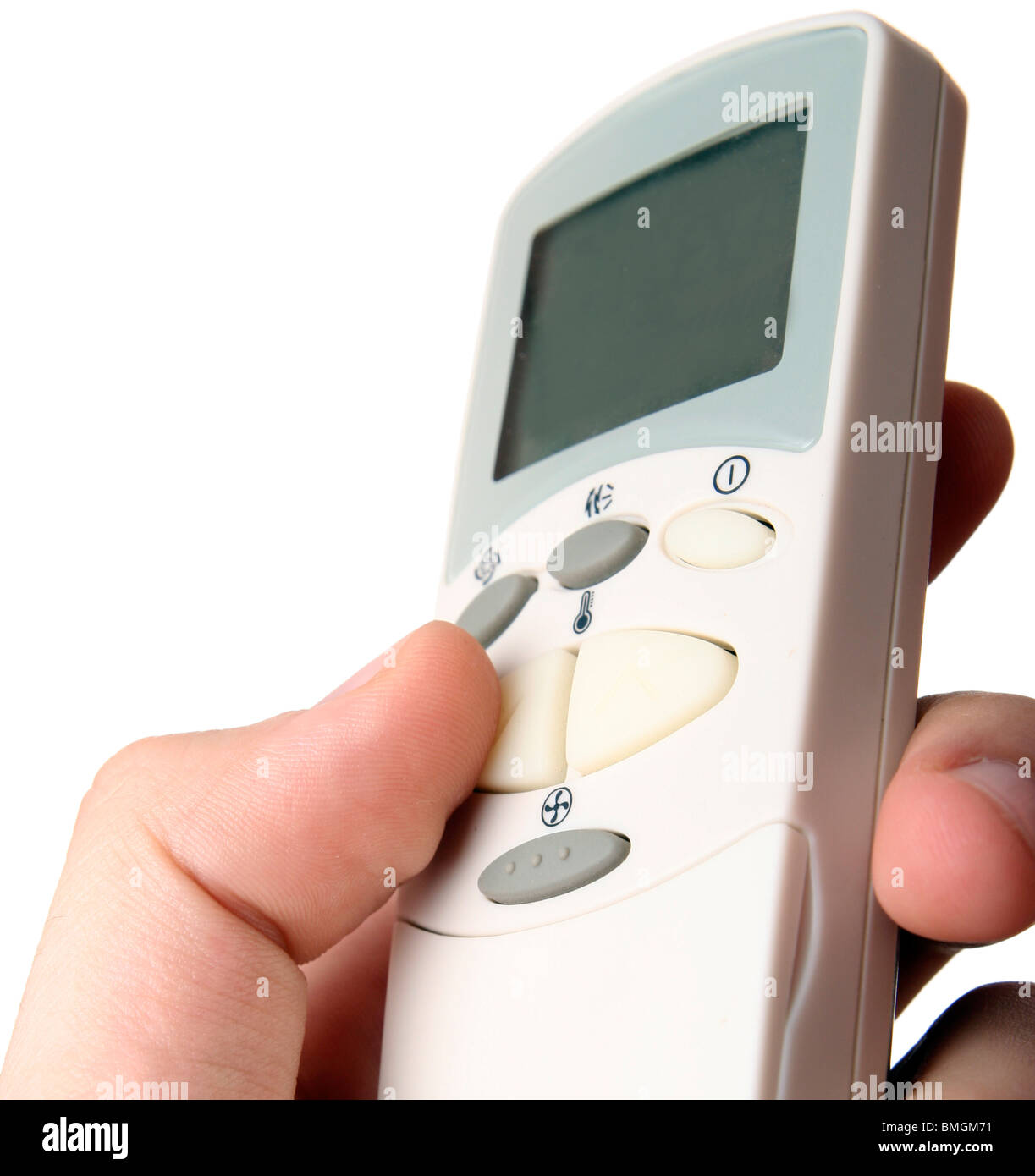 Remote control in a man hand. Isolated on white background Stock Photo ...