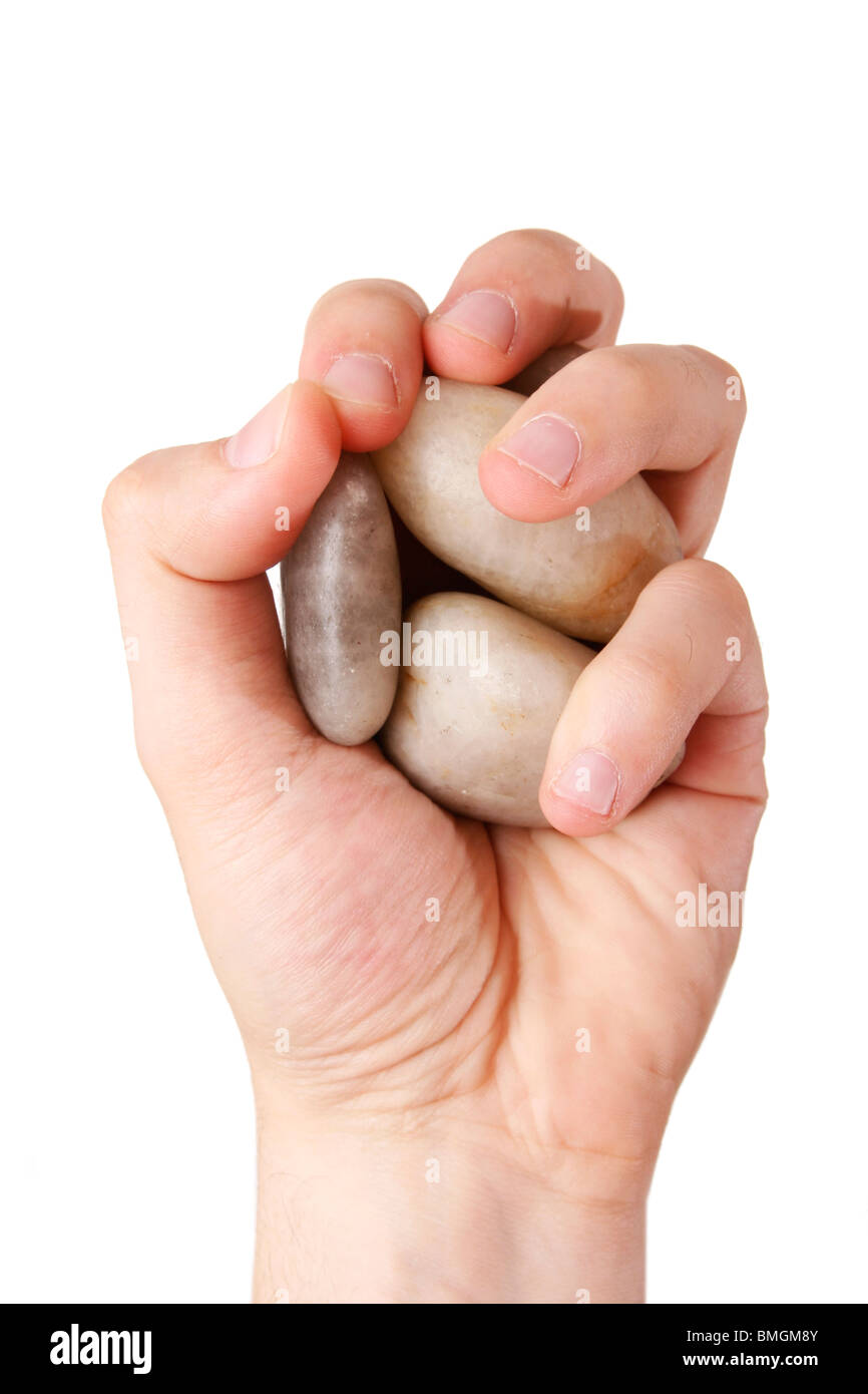 Man holding some pieces of rocks. Isolate on white Stock Photo - Alamy