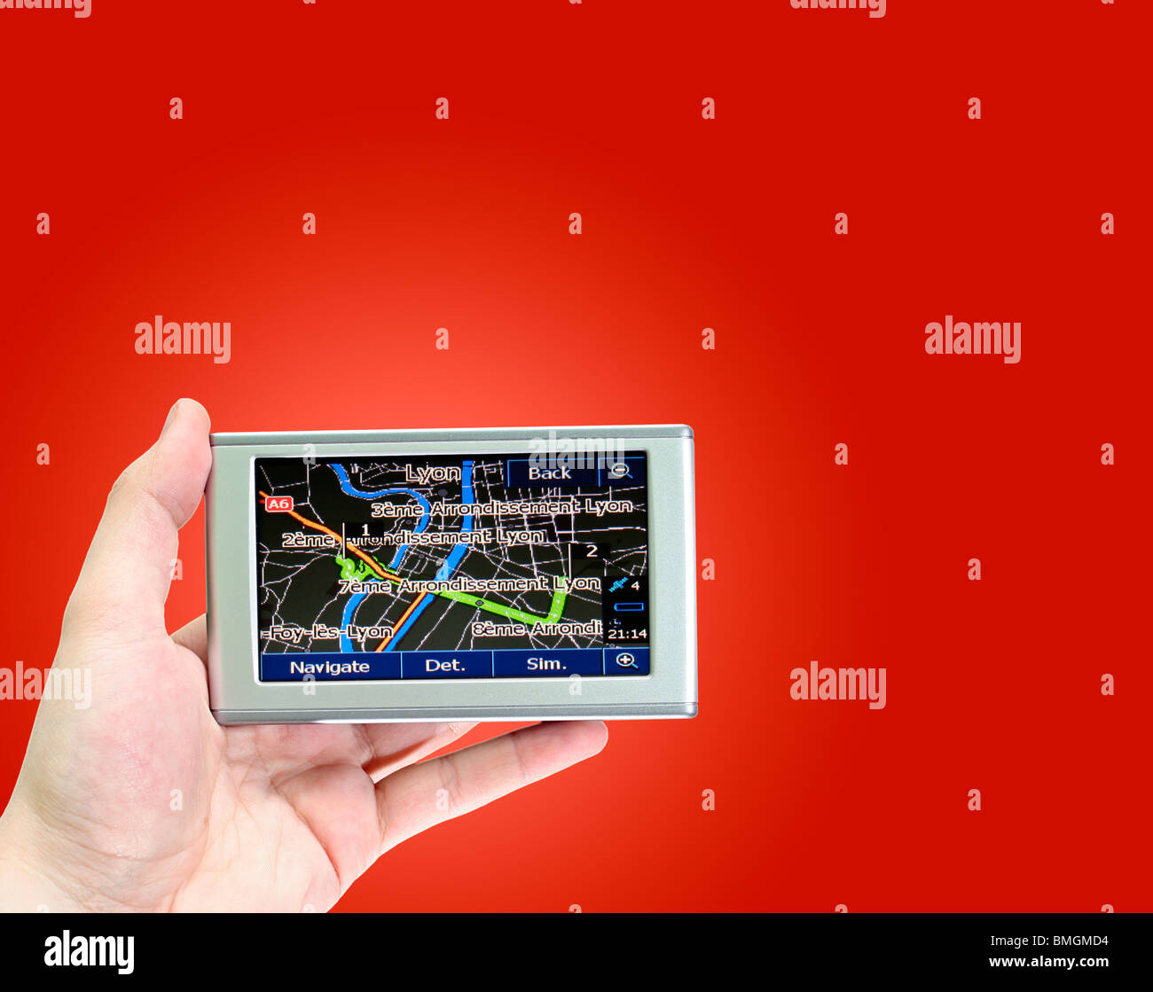 Gps in a man hand. Find your way ! Stock Photo - Alamy