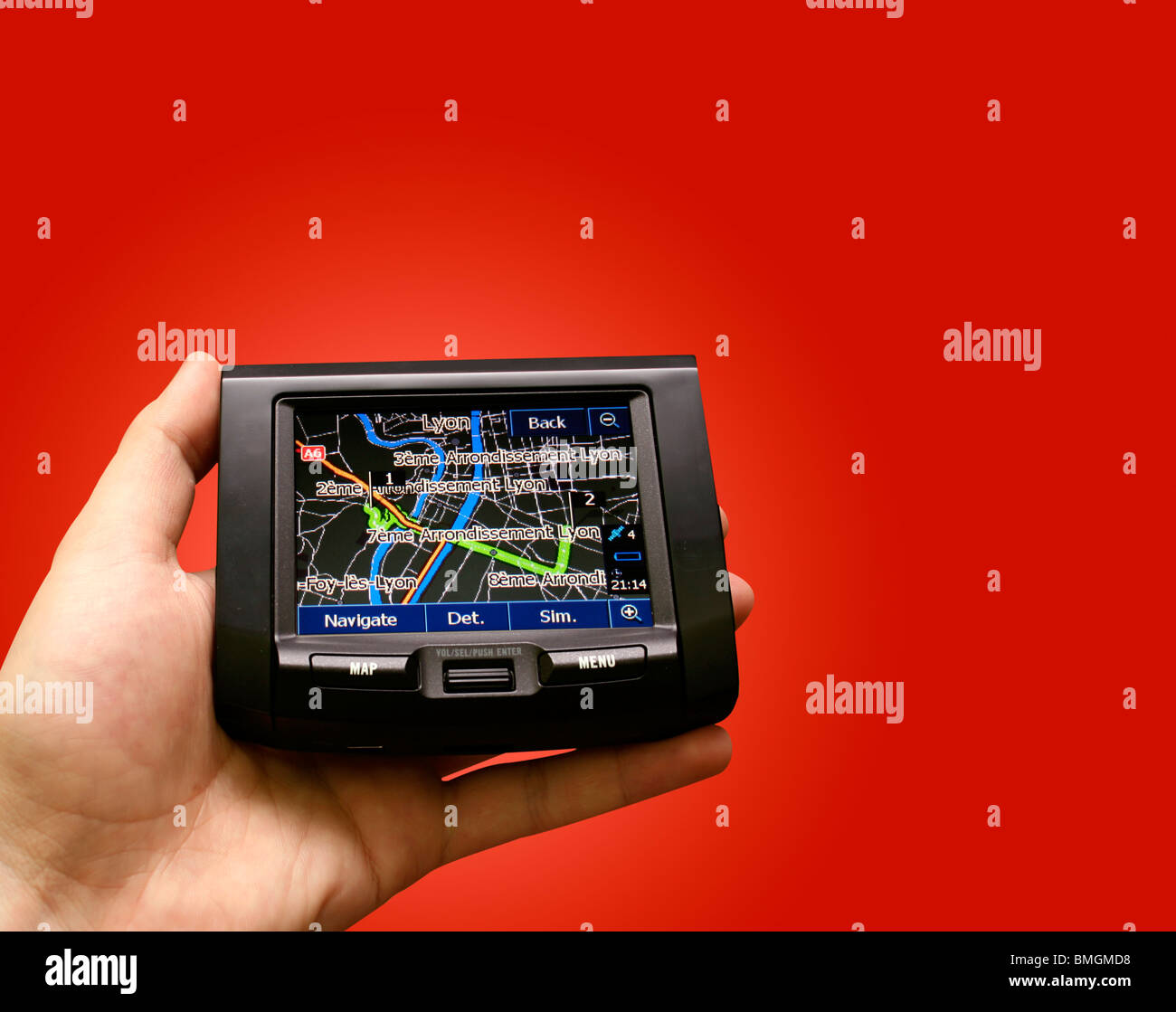 Gps in a man hand. Find your way ! Stock Photo - Alamy