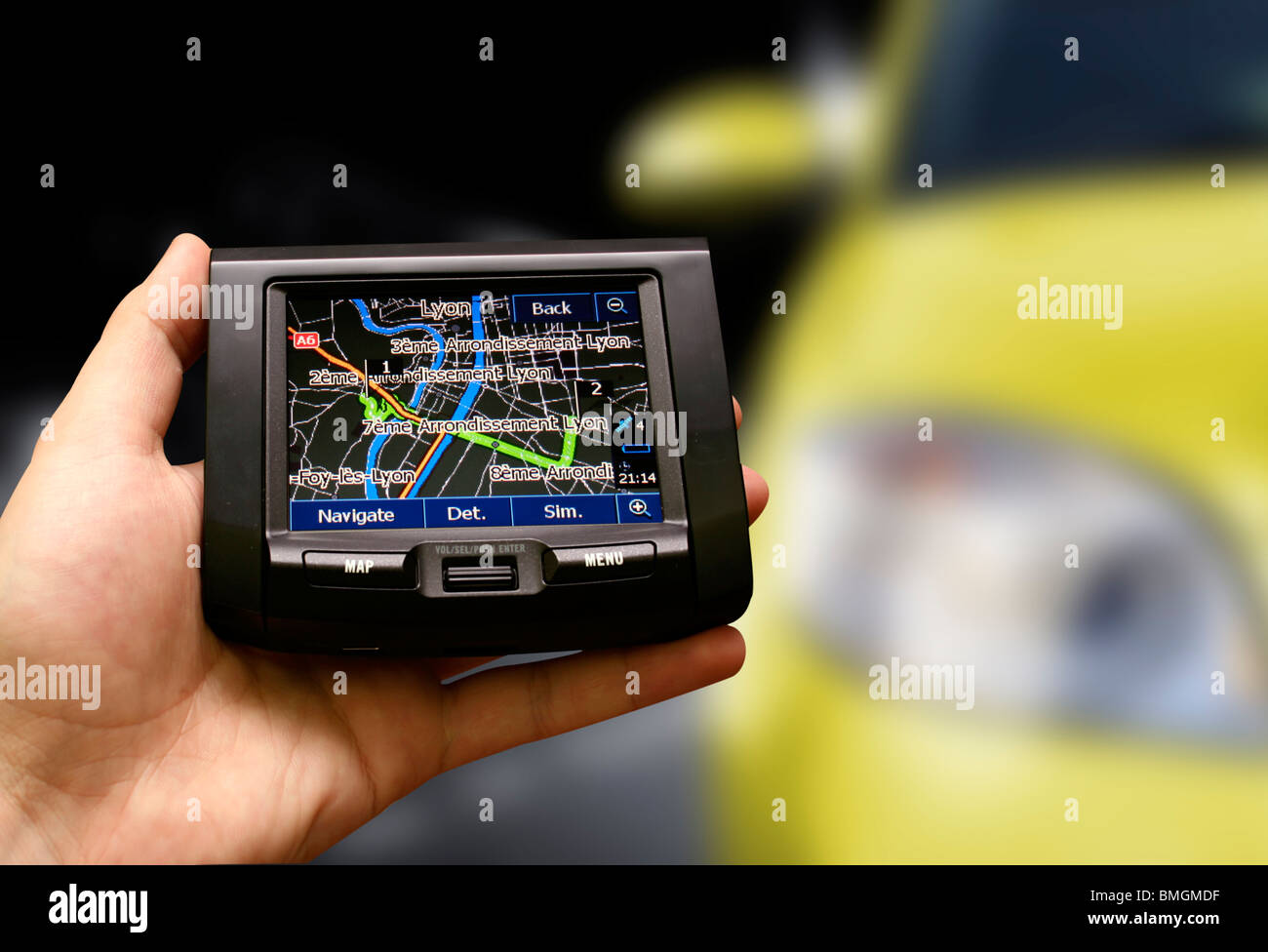 Gps in a man hand. Find your way ! Stock Photo - Alamy