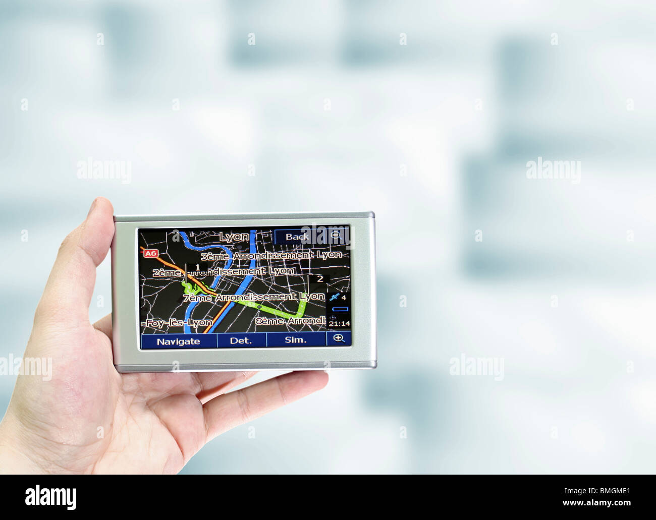 Gps in a man hand. Find your way ! Stock Photo - Alamy