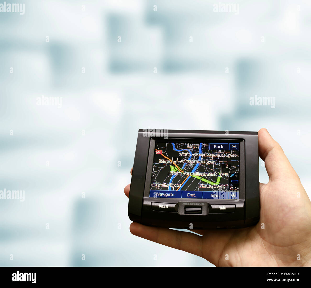 Gps in a man hand. Find your way ! Stock Photo - Alamy