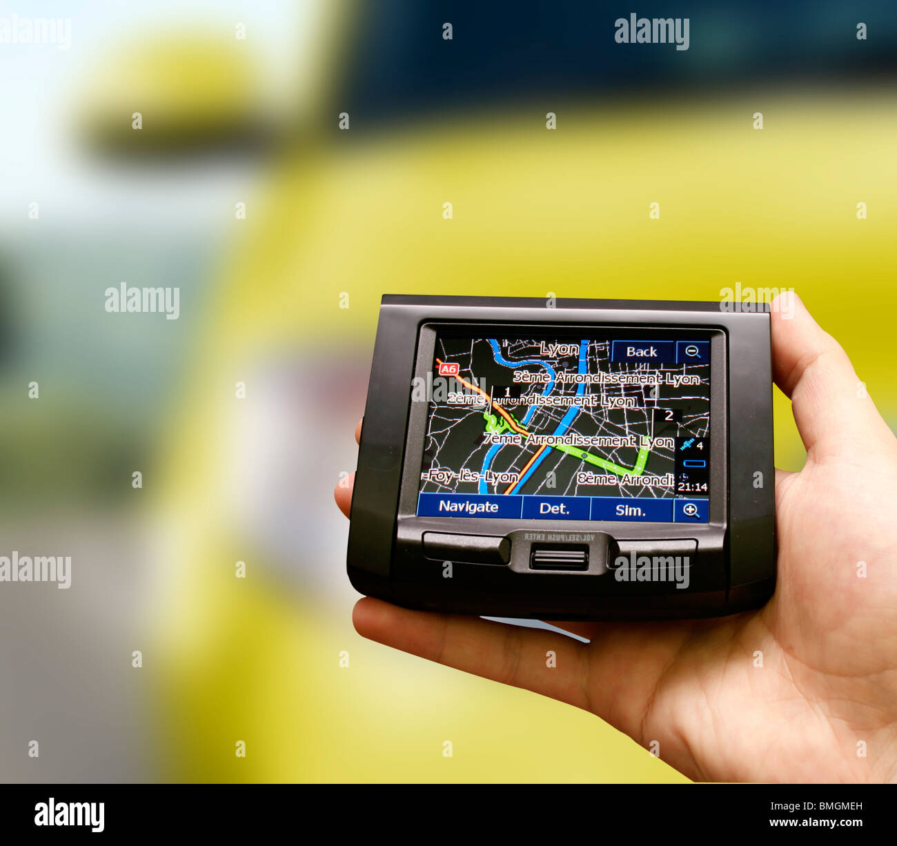 Gps in a man hand. Find your way ! Stock Photo - Alamy