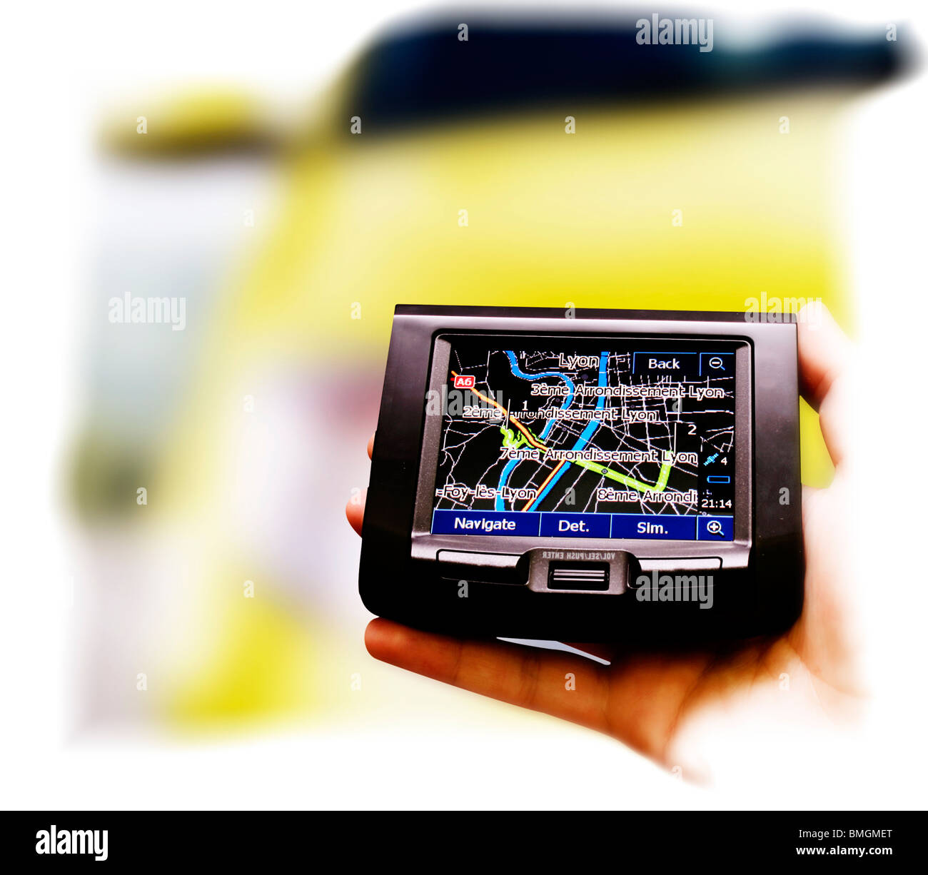 Gps in a man hand. Find your way ! Stock Photo - Alamy