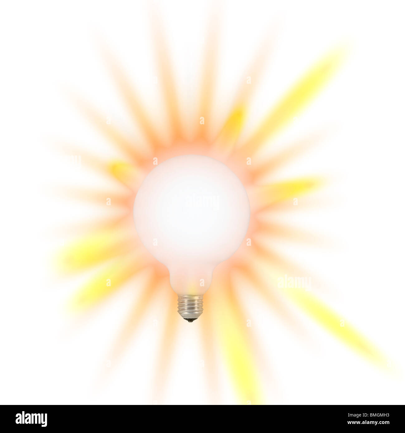 White bulb with yellow rays Stock Photo - Alamy