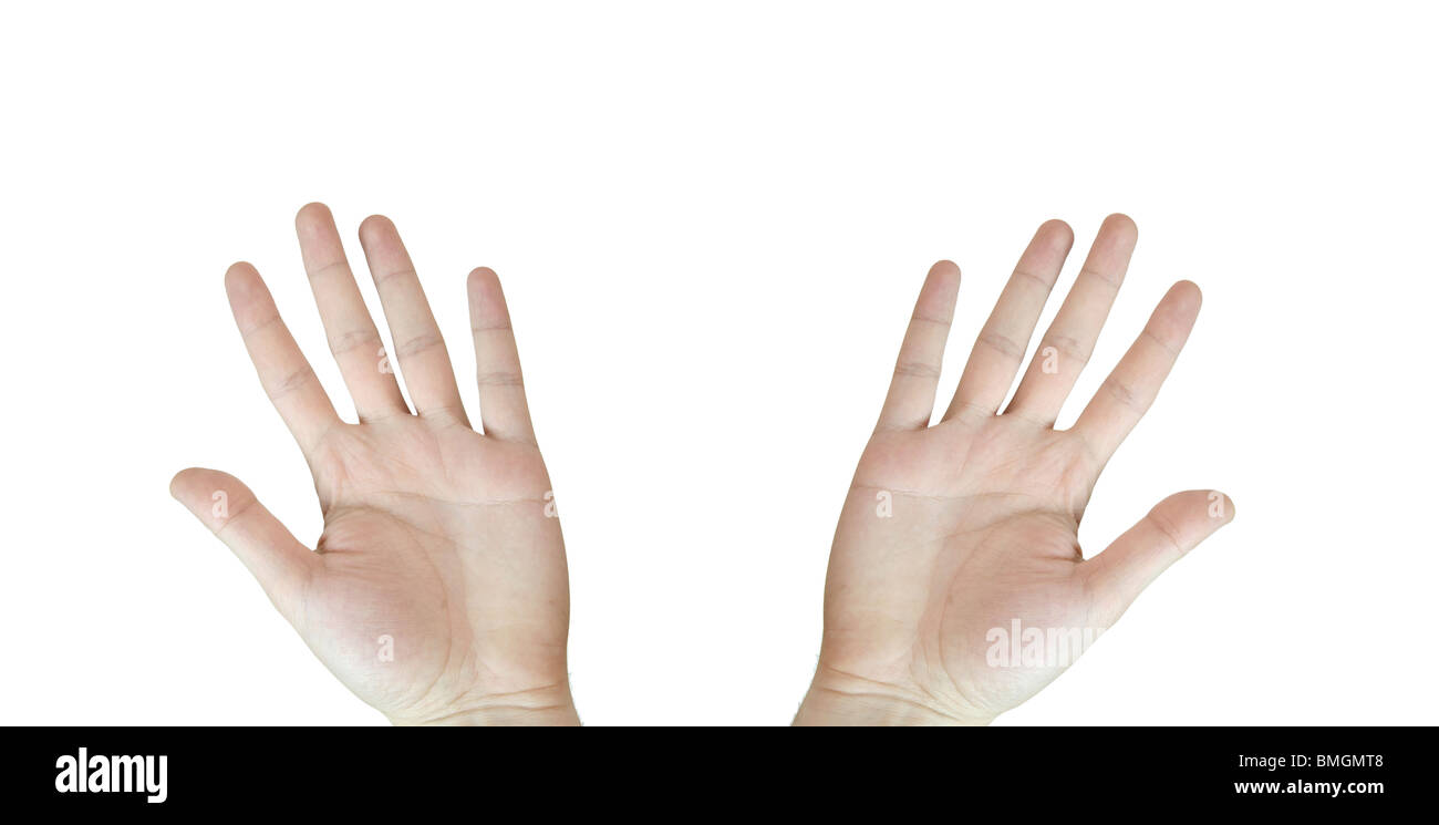 A man hand ask for help. Isolated on background Stock Photo - Alamy