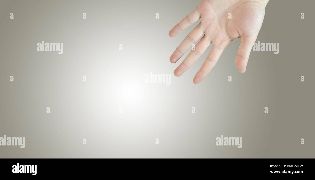 A man hand ask for help. Isolated on background Stock Photo - Alamy