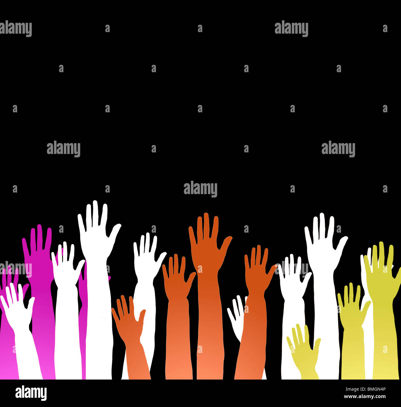 Lots of hands up, at a party. Isolated Stock Photo - Alamy