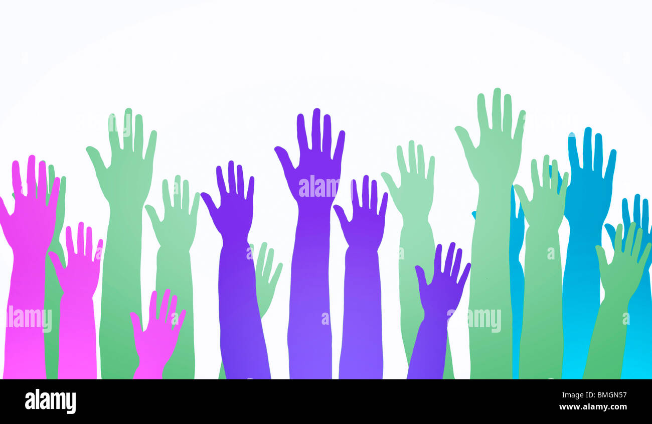 Lots of hands up, at a party. Isolated Stock Photo - Alamy