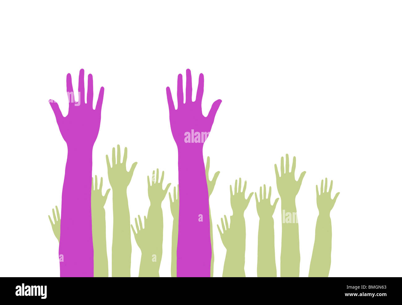 Lots of hands up, at a party. Isolated Stock Photo - Alamy