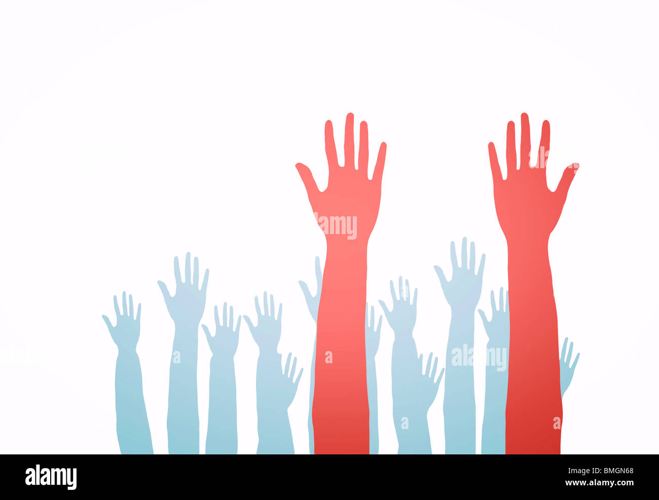 Lots of hands up, at a party. Isolated Stock Photo - Alamy