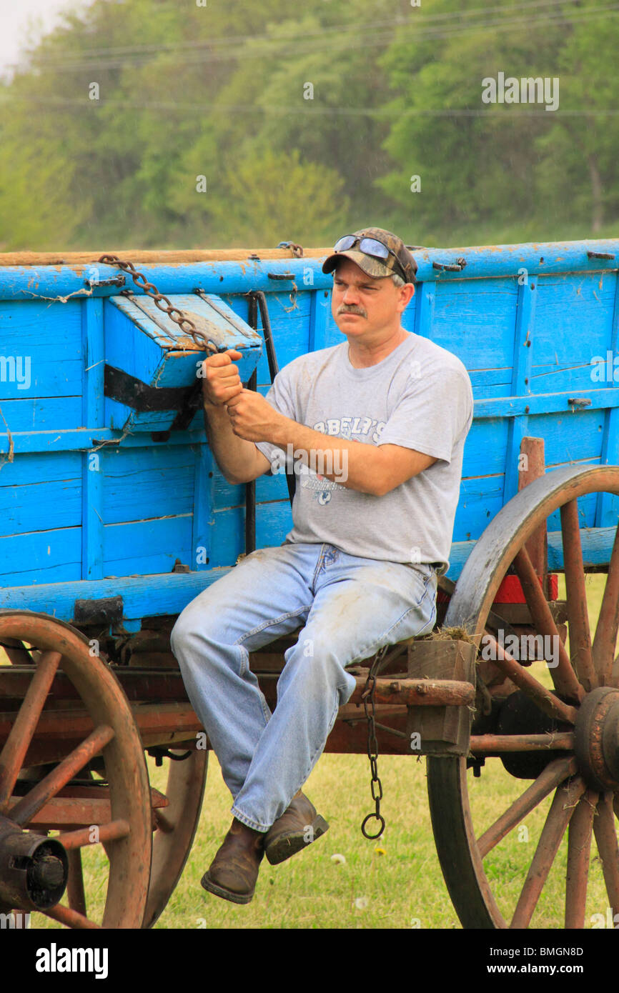 Brakeman on wagon of six horse bell team, Charlie Lindsay Farm ...