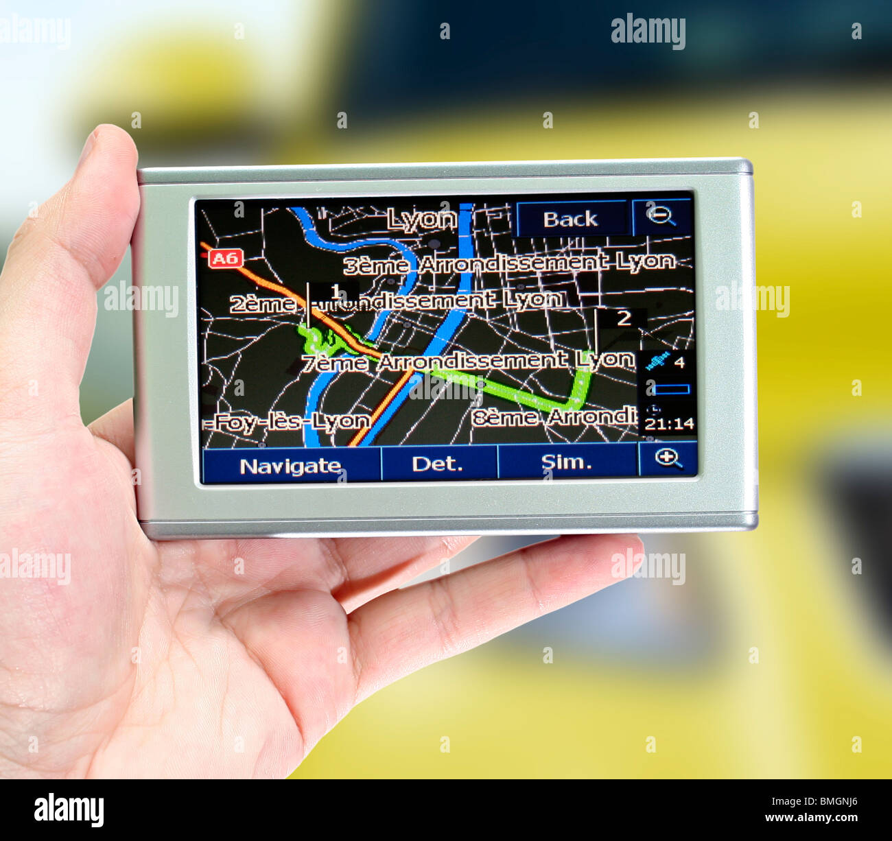 Gps in a man hand. Find your way ! Stock Photo - Alamy