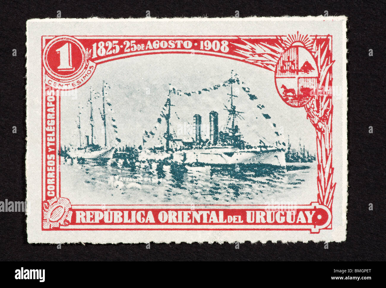 Postage stamp from Uruguay depicting the cruiser Montevideo Stock Photo ...
