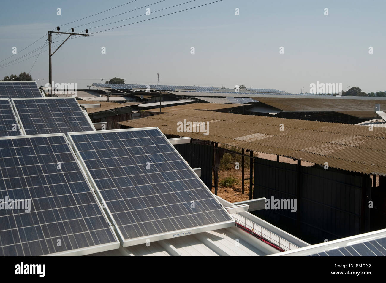 Electricity converting solar panels on a roof of a cowshed Stock Photo ...