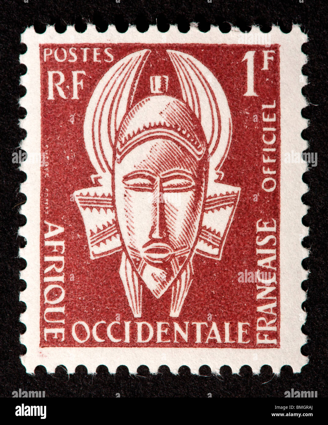 Postage stamp from French West Africa depicting a native mask Stock ...