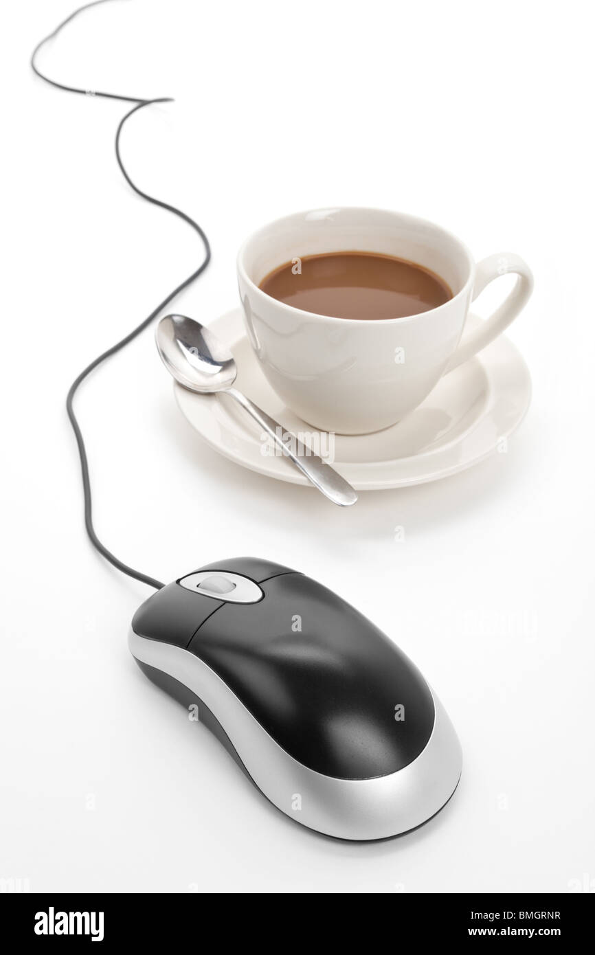 Coffee cup and computer mouse with white background Stock Photo - Alamy
