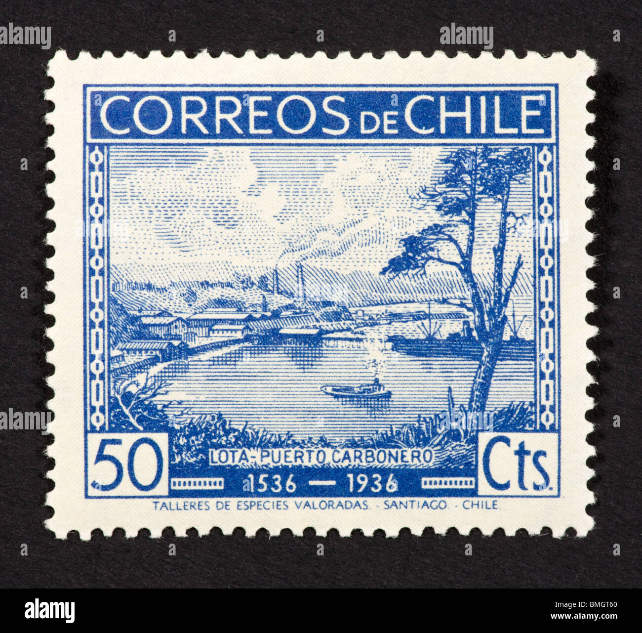 Postage stamp from Chile depicting colliery at Port Lota Stock Photo ...