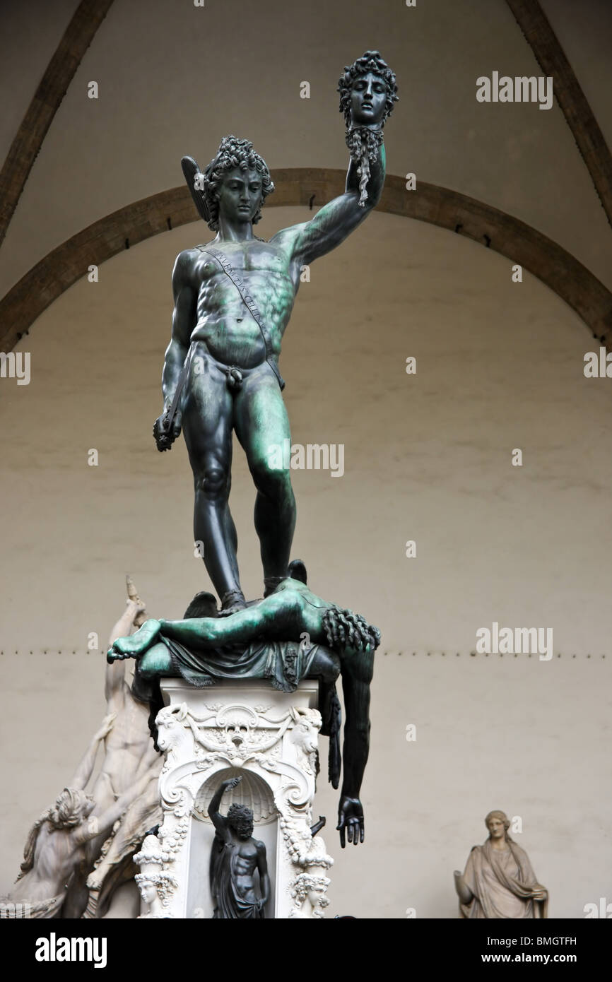 Italy, Tuscany, Florence. Statues in Piazza della Signoria. Perseus by ...
