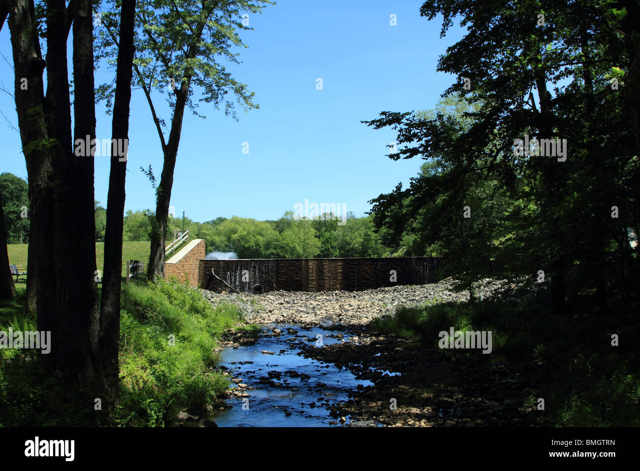 A dam as seen through a forest clearing Stock Photo - Alamy
