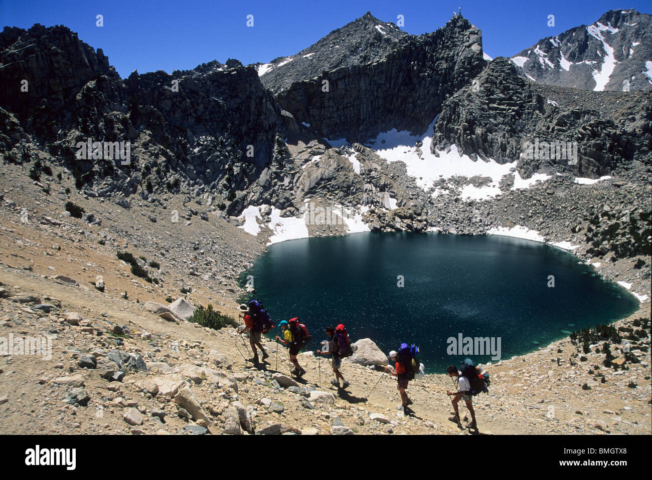 Group of people hiking the Mount Whitney Trail Stock Photo - Alamy