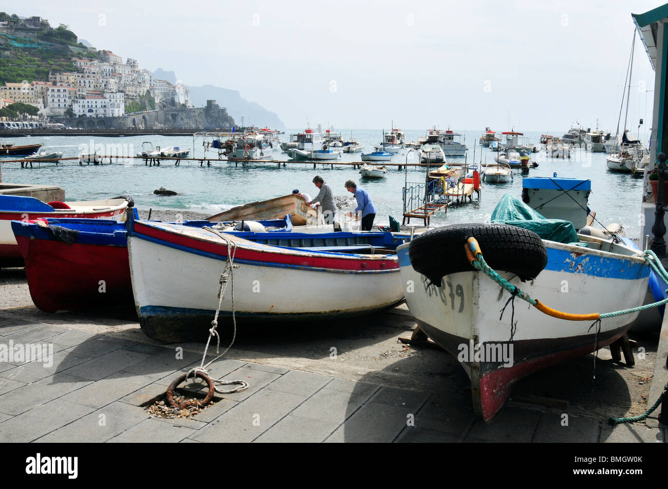 Fishing boats in Amalfi harbour, Italy Stock Photo - Alamy