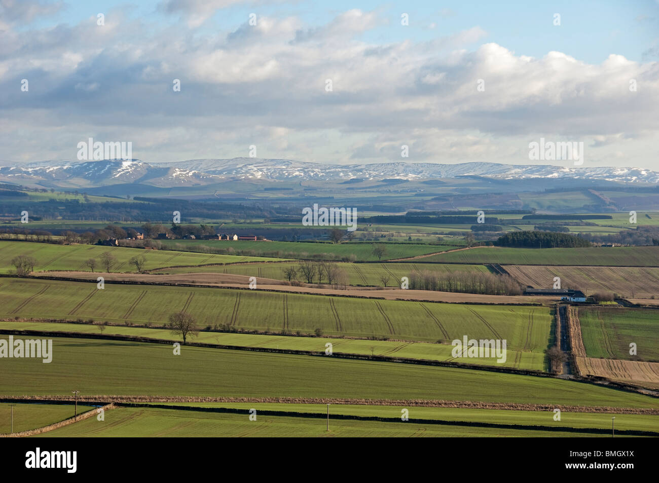 View to Cheviot Hills and English border from Smailholm Tower, Borders ...