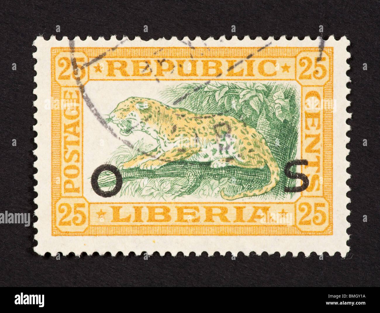 Postage stamp from Liberia depicting a leopard, overprinted for ...