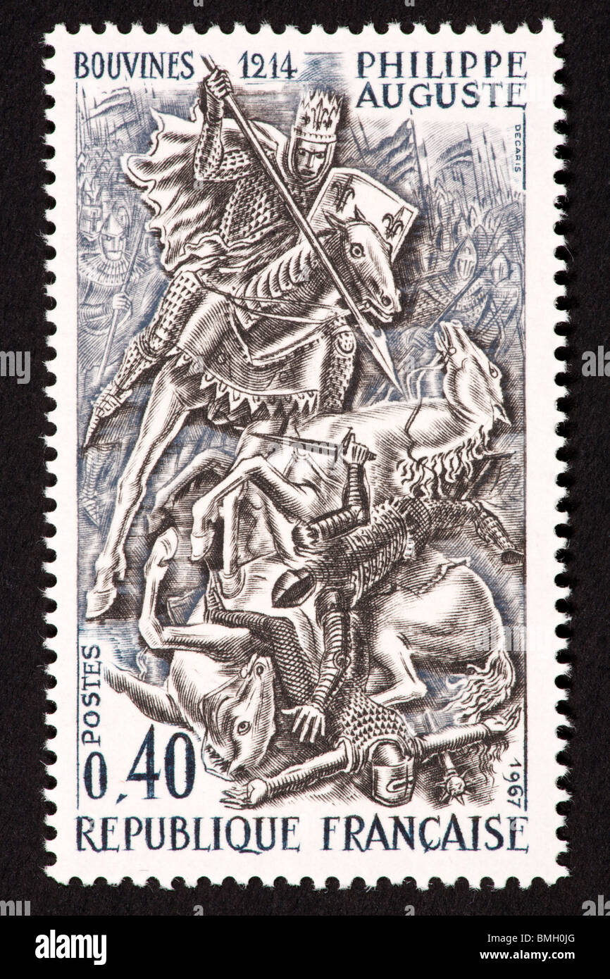 Postage stamp from France depicting King Philip II at the Battle of ...