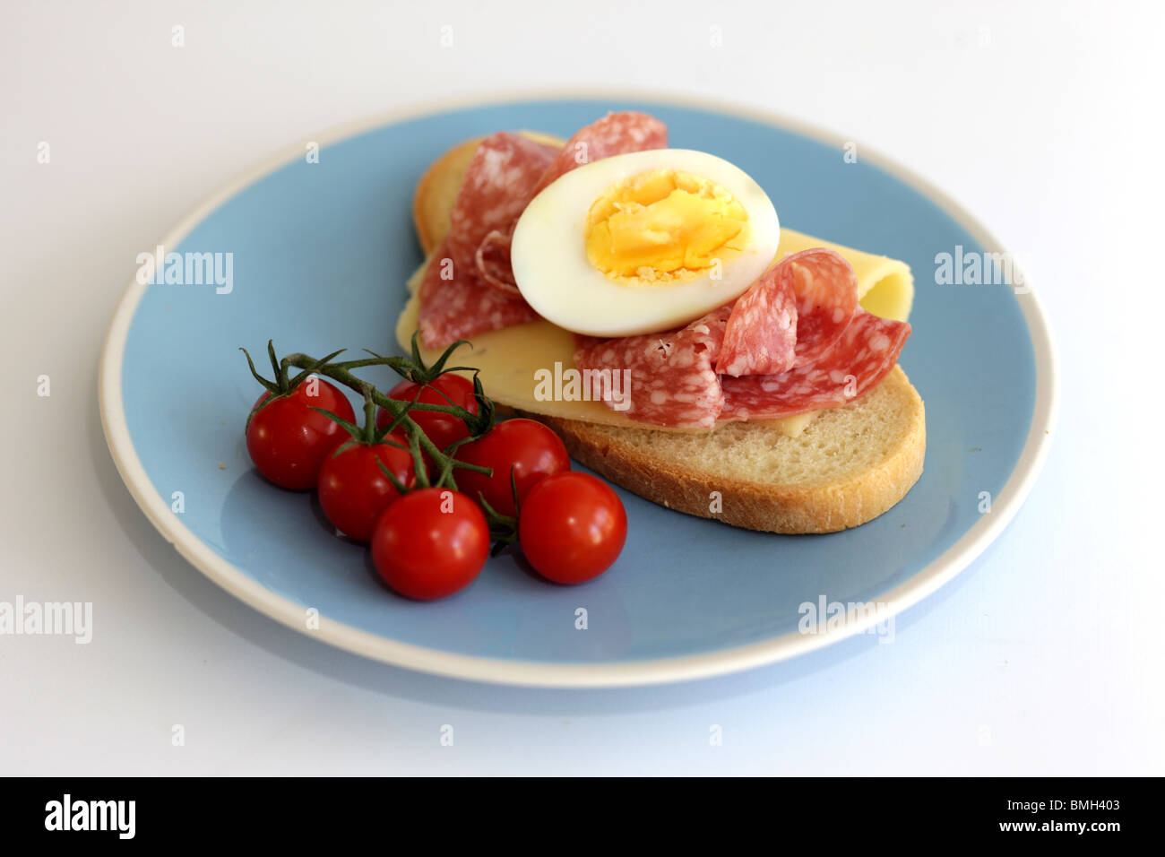 Salami with Cheese and Boiled Egg Stock Photo - Alamy