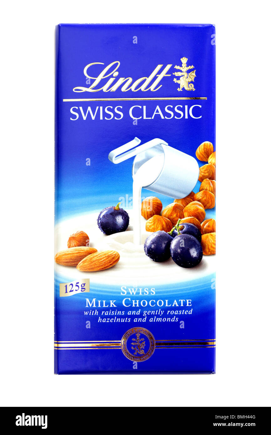 Lindt Swiss Classic Hazelnut and Raisins Milk Chocolate Bar Stock Photo ...
