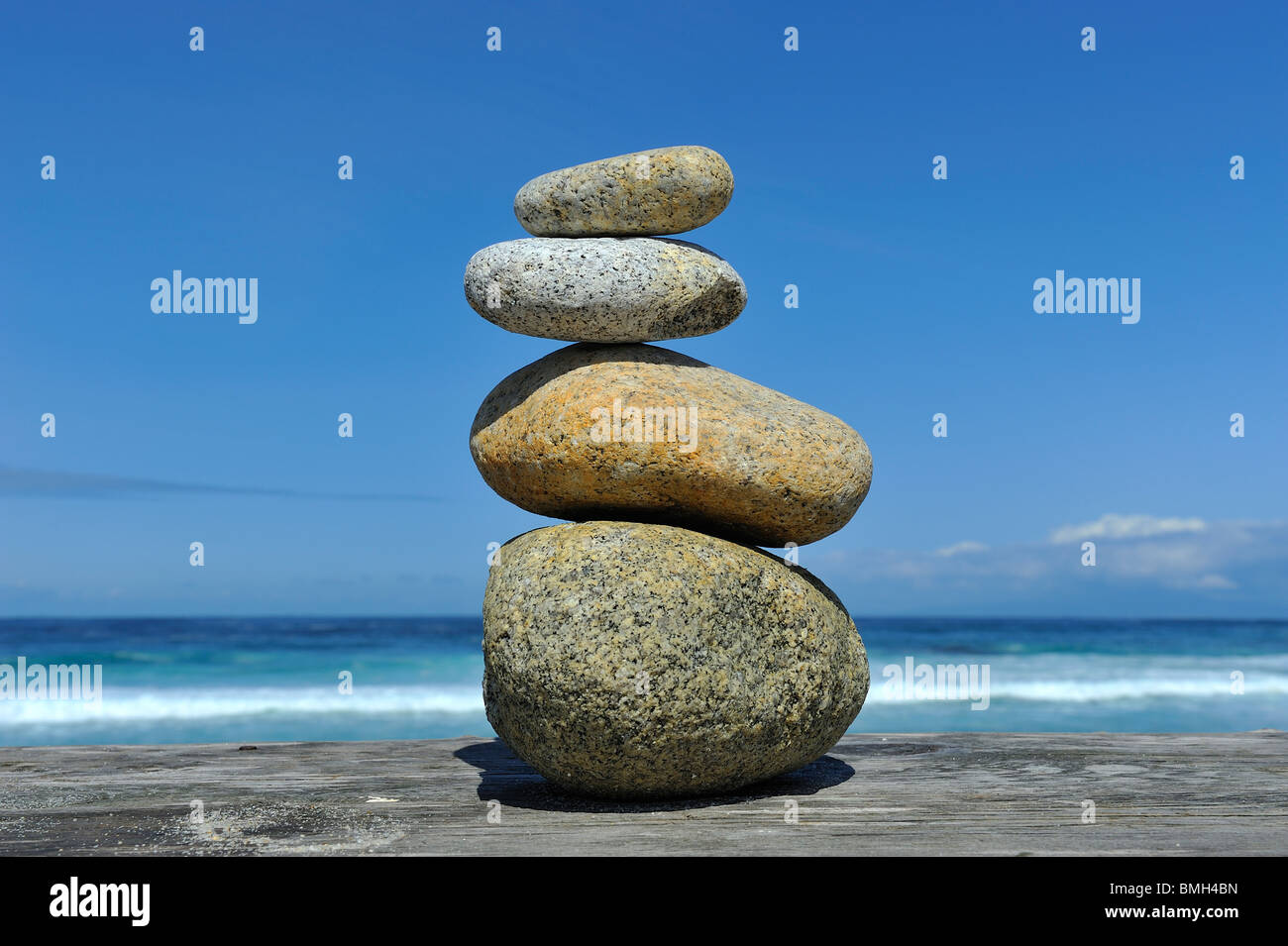 Four Zen stones and 4 elements: stone, wood, sky and water with copy ...