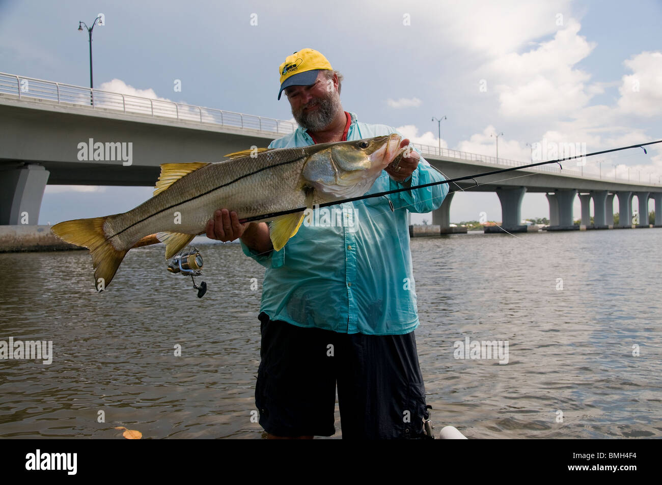 An inshore angler hefts a giant snook caught in Florida's Intracoastal ...