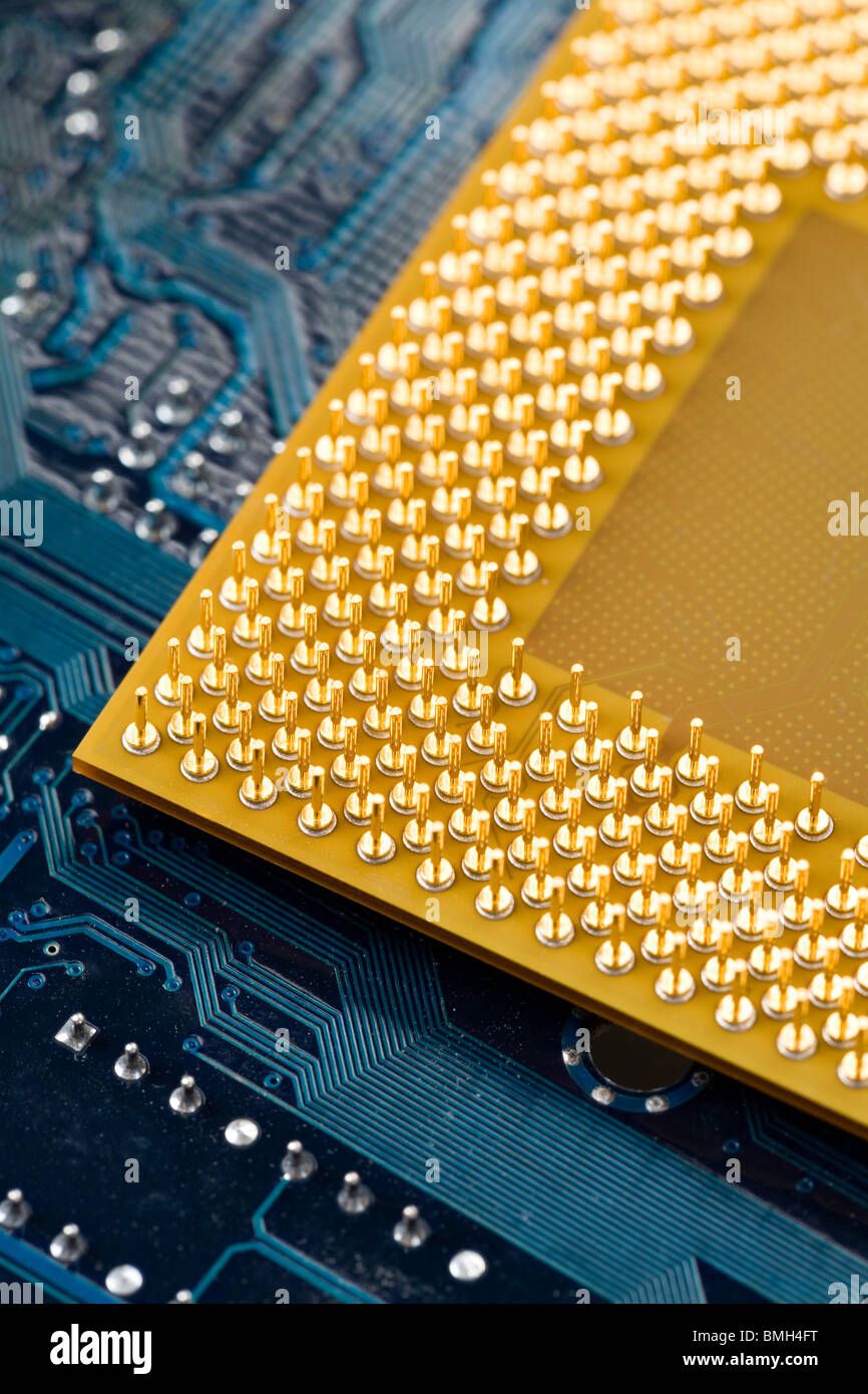 Golden Computer CPU close up shot Stock Photo - Alamy