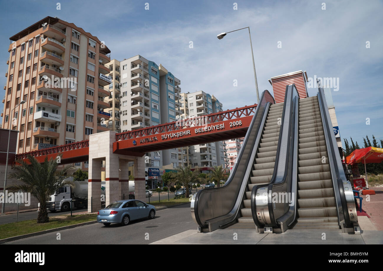 Turkey Antalya - the modern city - escalator bridge over the main ...