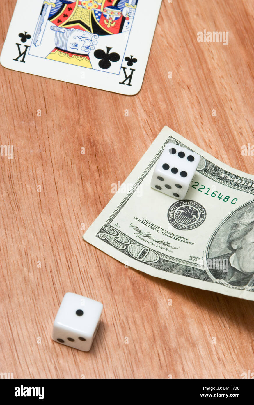 dice, dollar and playing card Stock Photo - Alamy