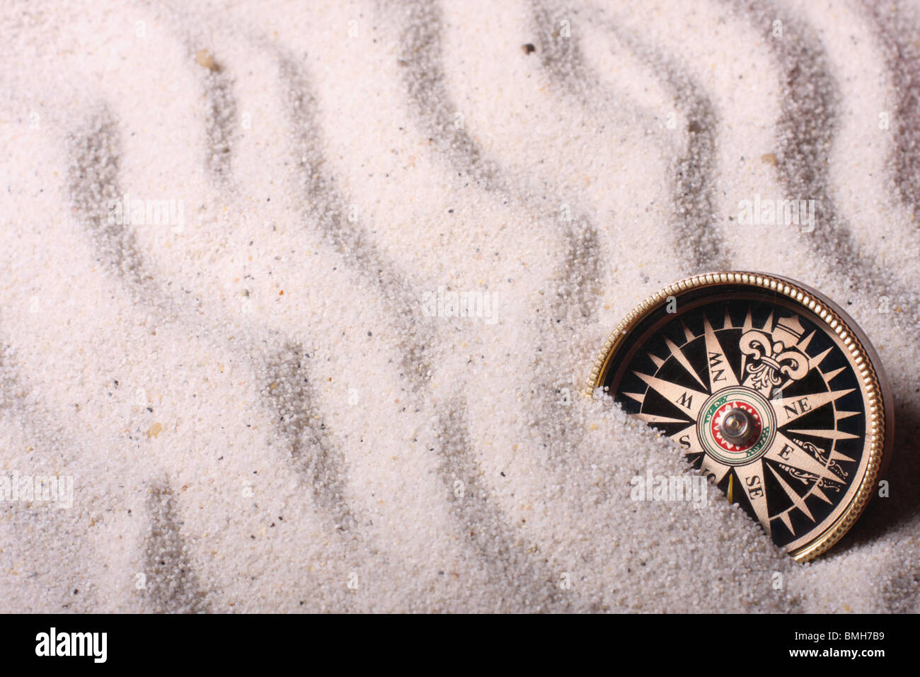 Sand background with compass Stock Photo - Alamy