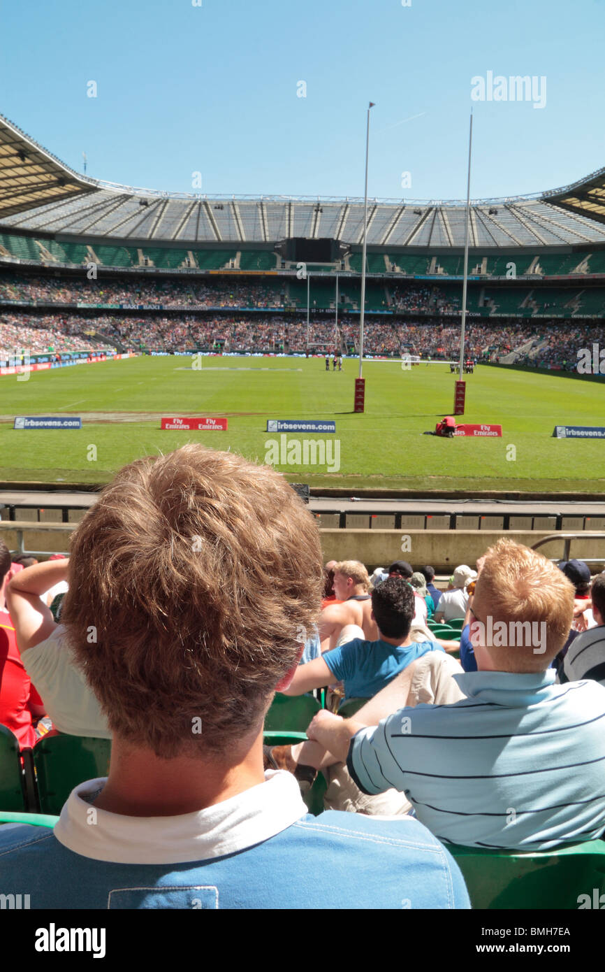 A rugby fan at Twickenham rugby stadium home of English International ...