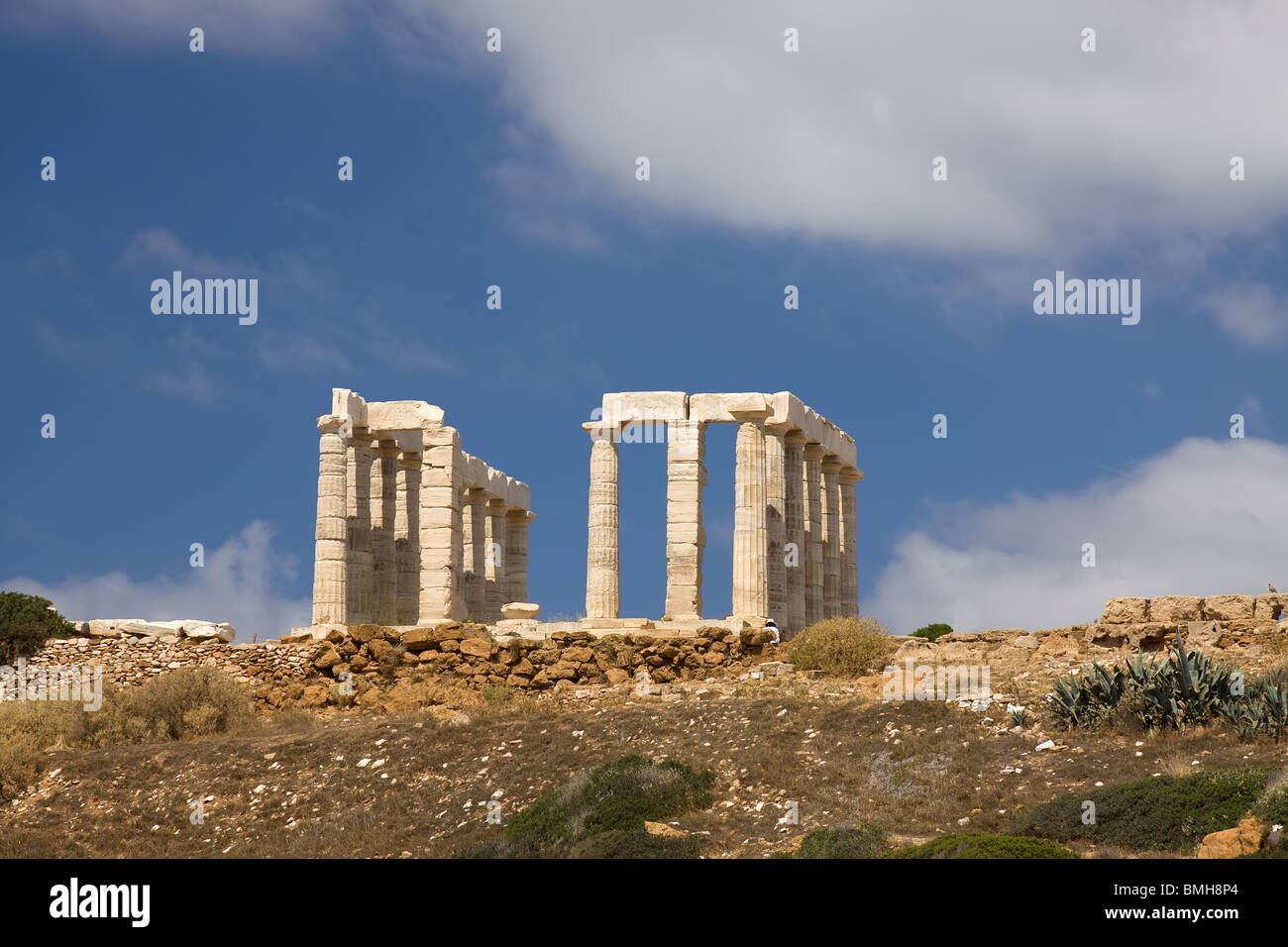 The ancient temple of Poseidon on cape Sounion (Attica area, near ...