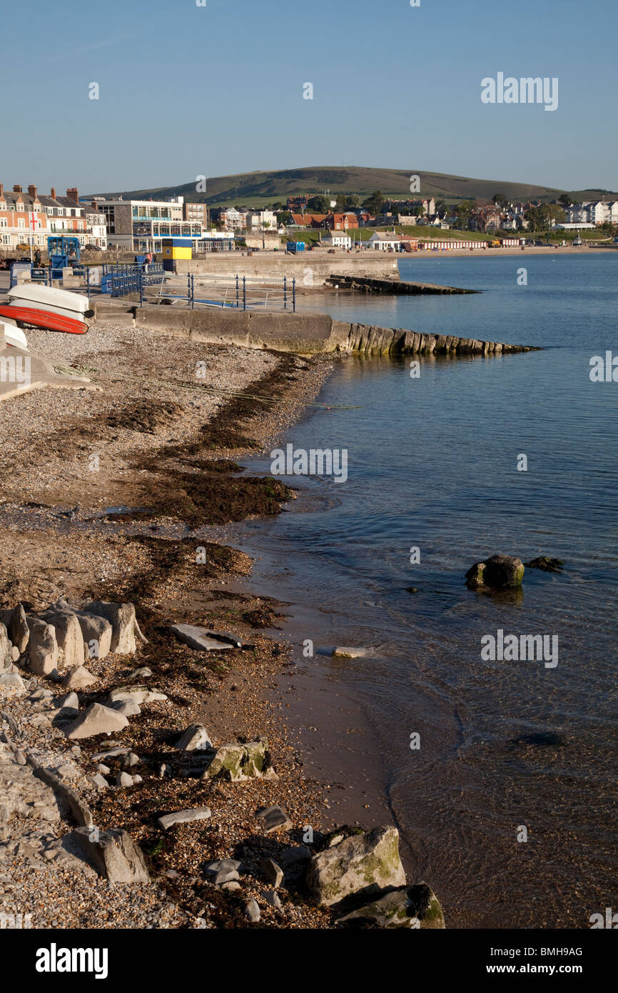 stone groynes and sea wall at Swanage bay Stock Photo - Alamy