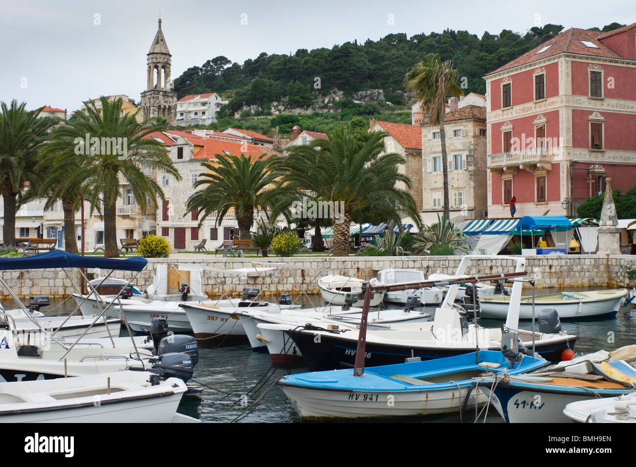 Croatia, Split, Dalmatian Riviera - Hvar Island - Hvar town harbour ...