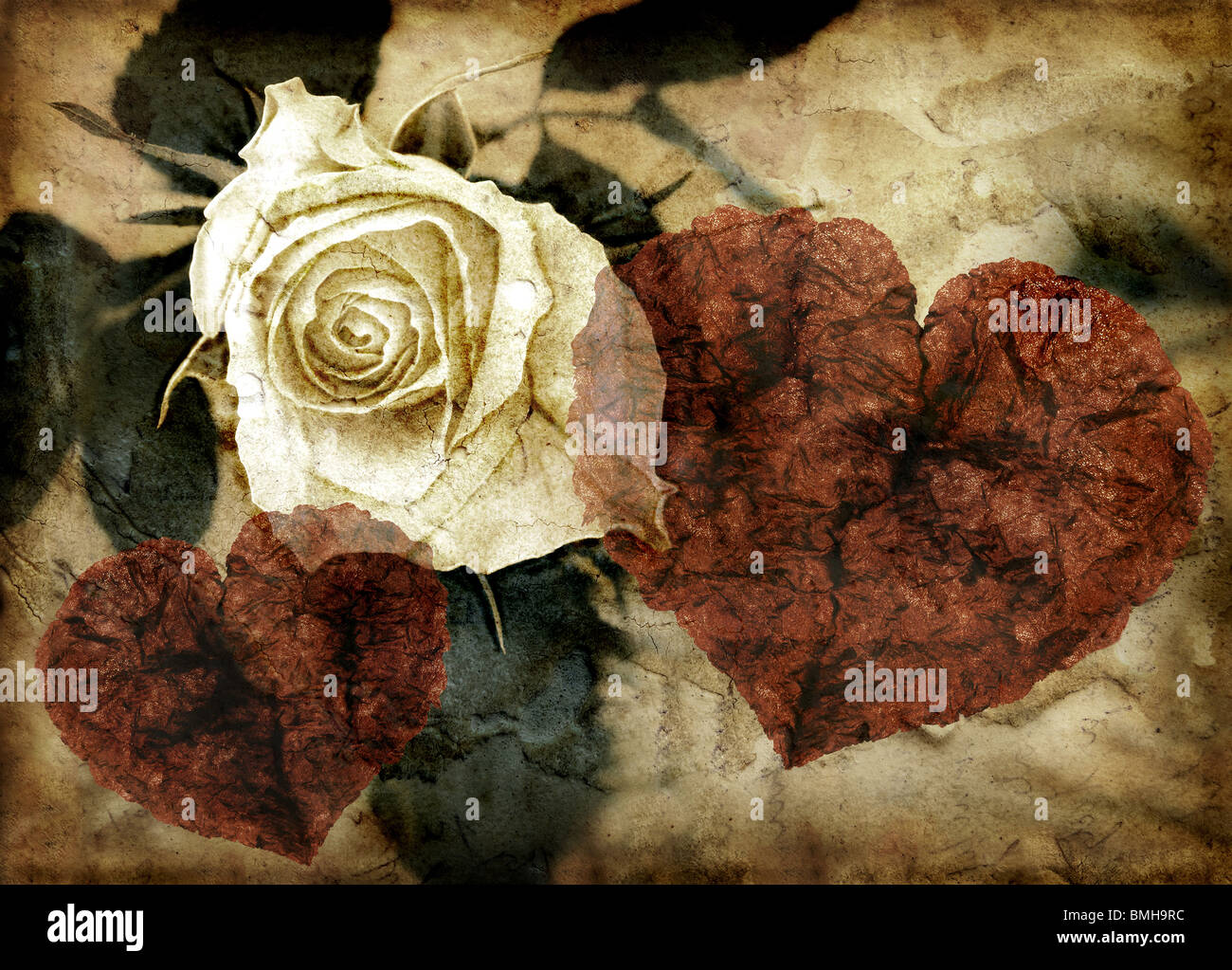 Grunge image of rose and hearts Stock Photo - Alamy