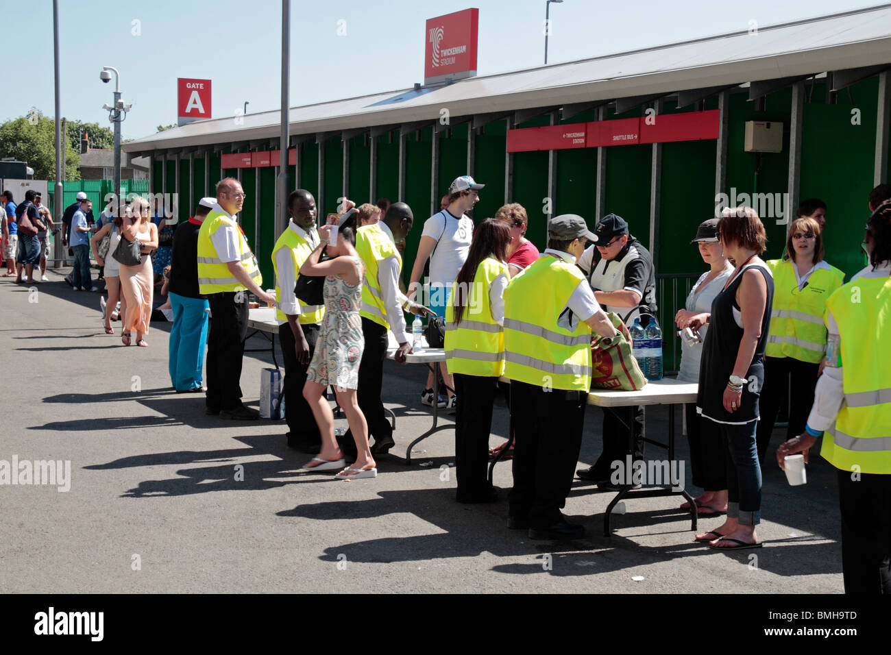 Bag security searches at the entrance to Twickenham Rugby Stadium, home ...
